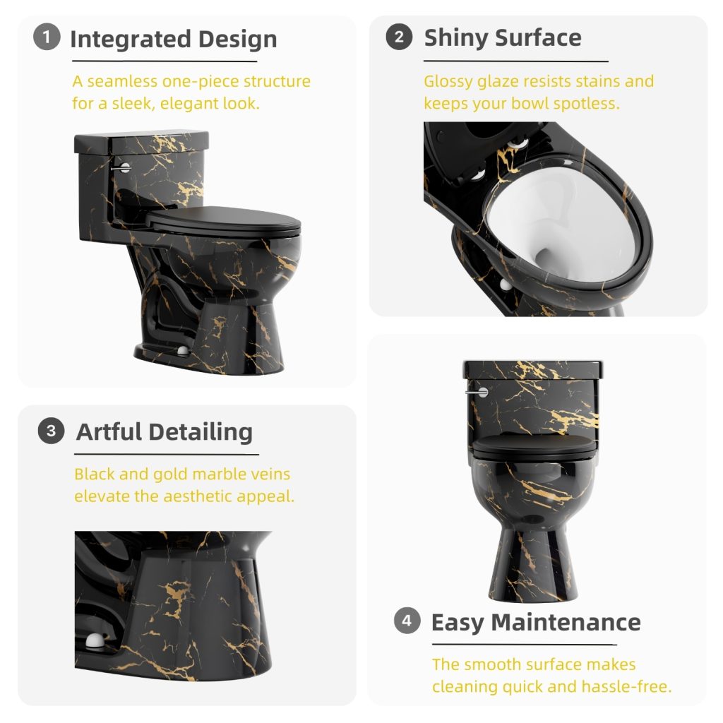 Be Unwhite Black Gold Marble-Inspired Toilet Round Base