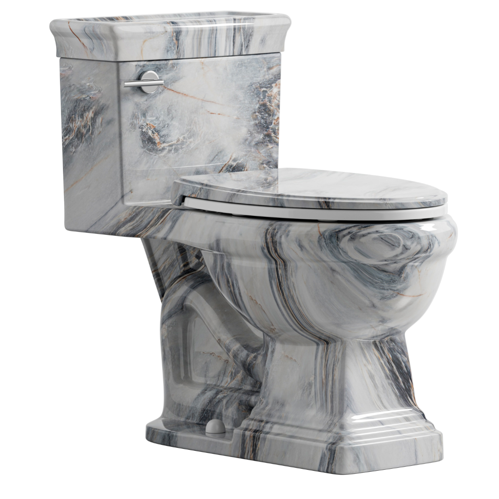 Be Unwhite Ash White Marble Veins One-Piece Toilet Square Base