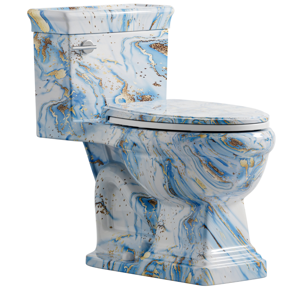 Be Unwhite Blue And Gold Marble Veins One-Piece Toilet Square Base